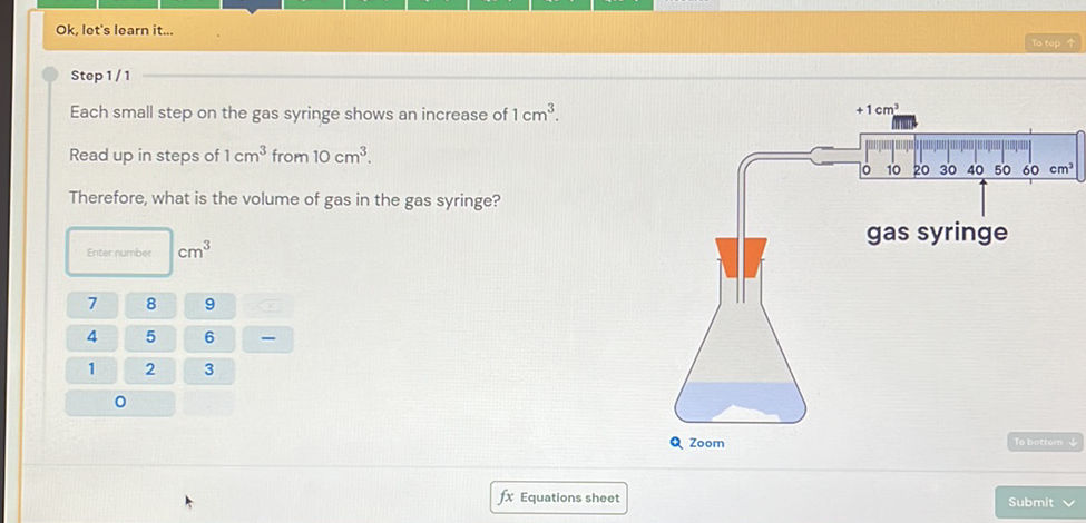 Each small step on the gas syringe shows an | StudyX
