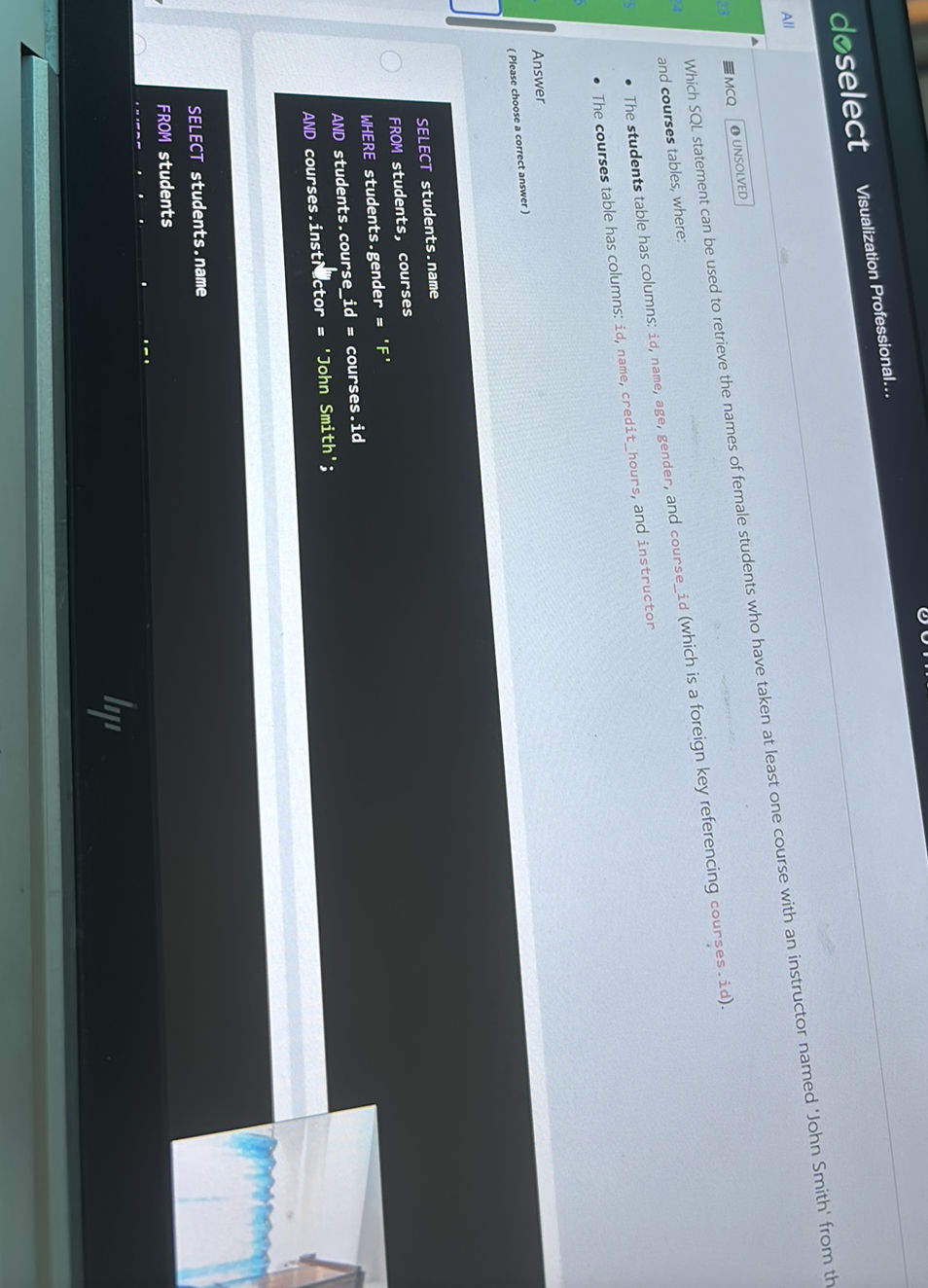 Which SQL statement can be used to retrieve | StudyX