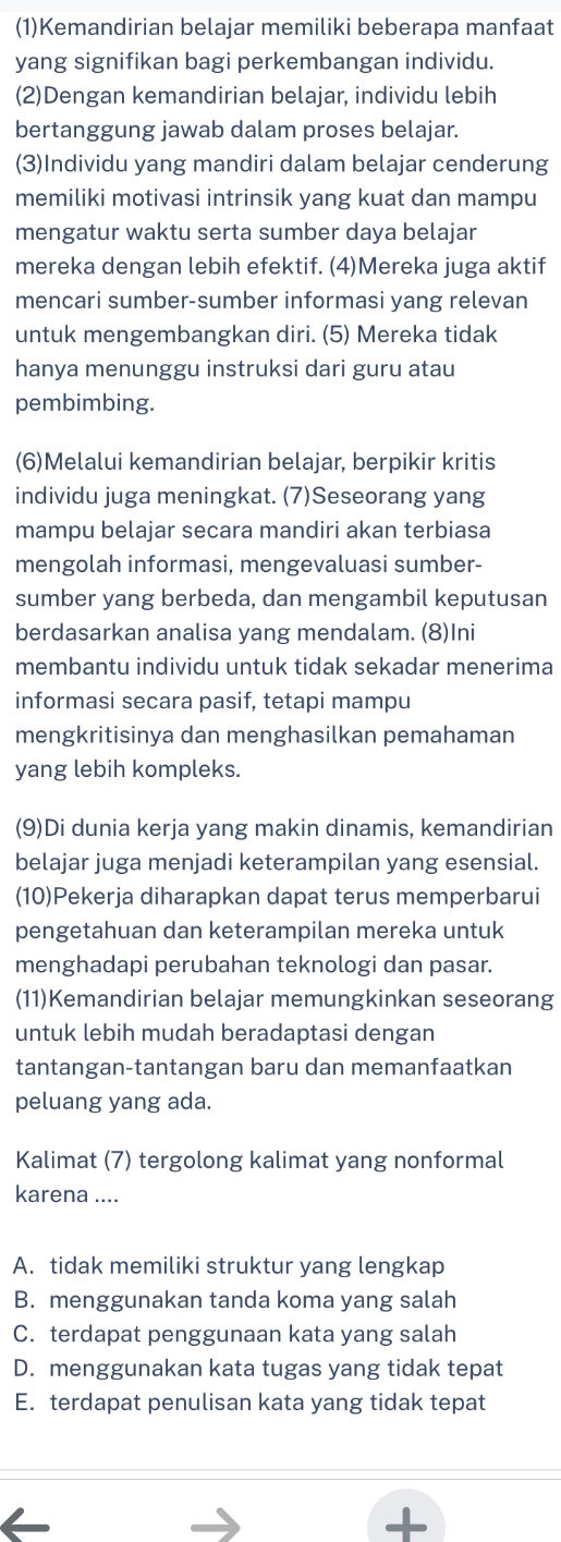 (1) Kemandirian belajar memiliki beberapa | StudyX