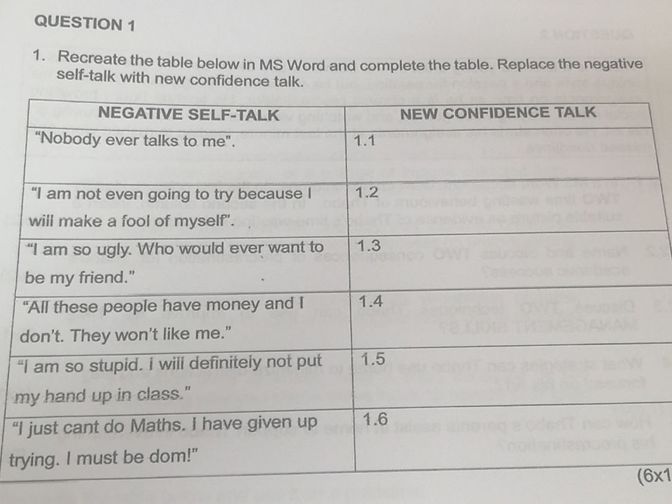 1. Recreate the table below in MS Word and | StudyX