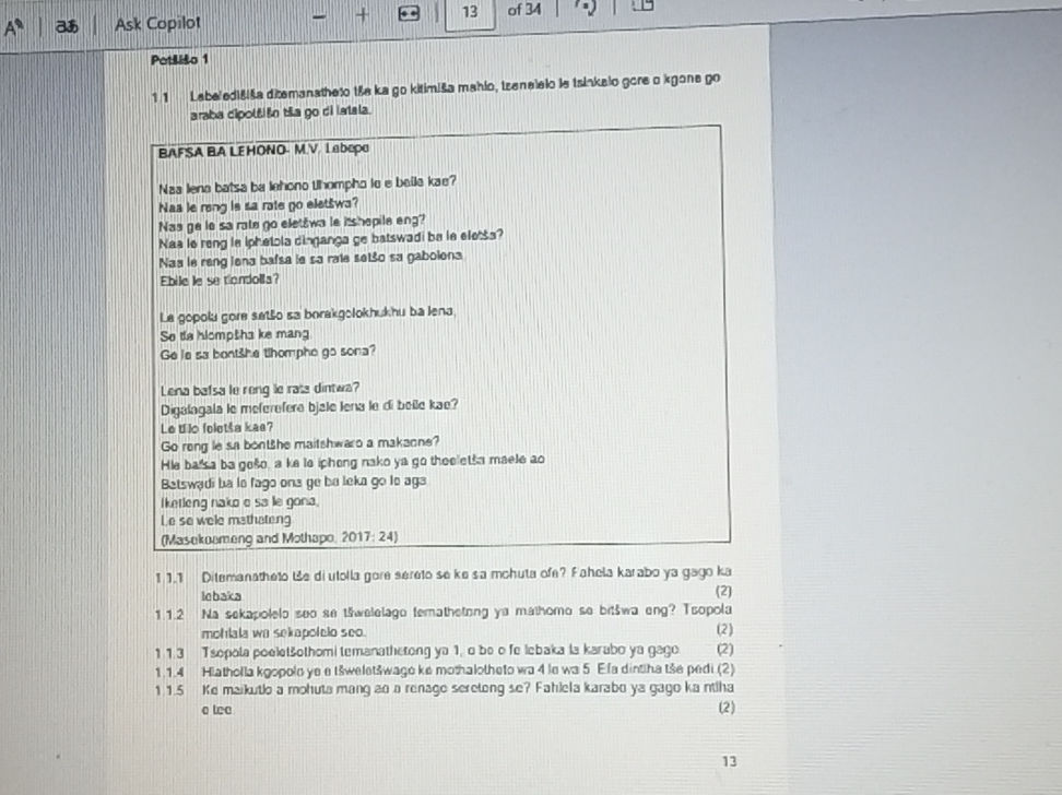 1.1 Labeledišiša dibemanatheto tše ka go
