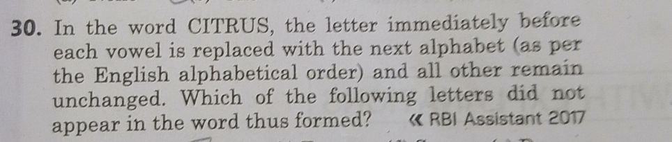 30. In the word CITRUS, the letter | StudyX