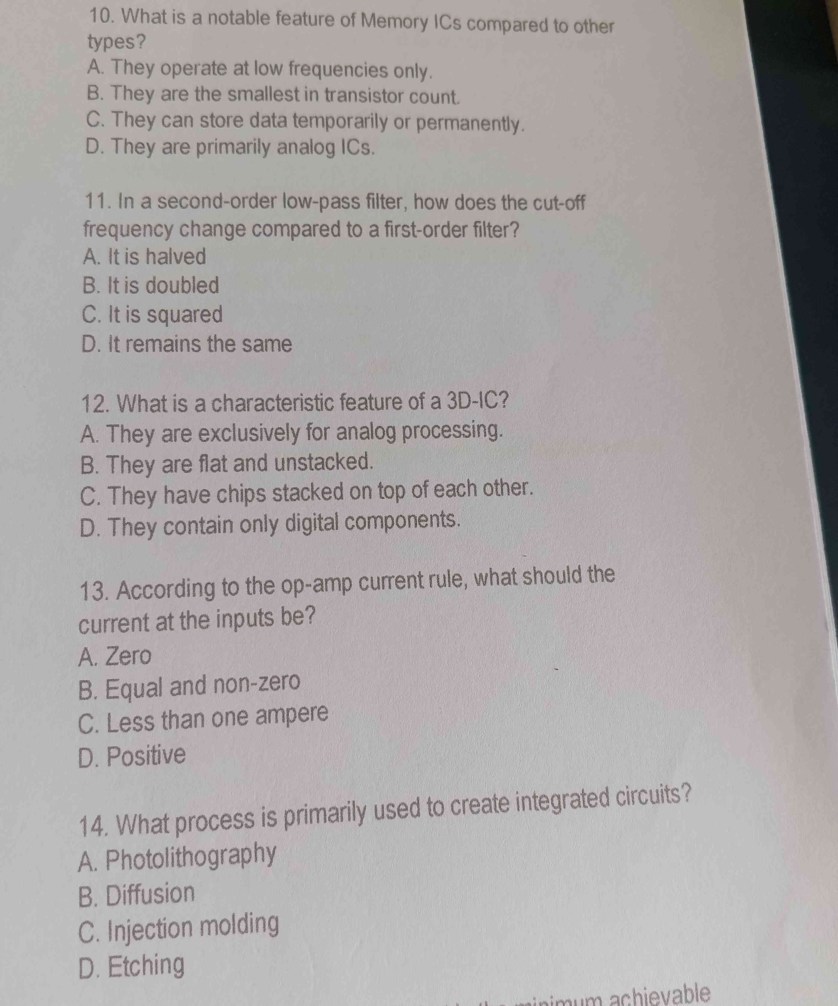 10. What is a notable feature of Memory ICs | StudyX