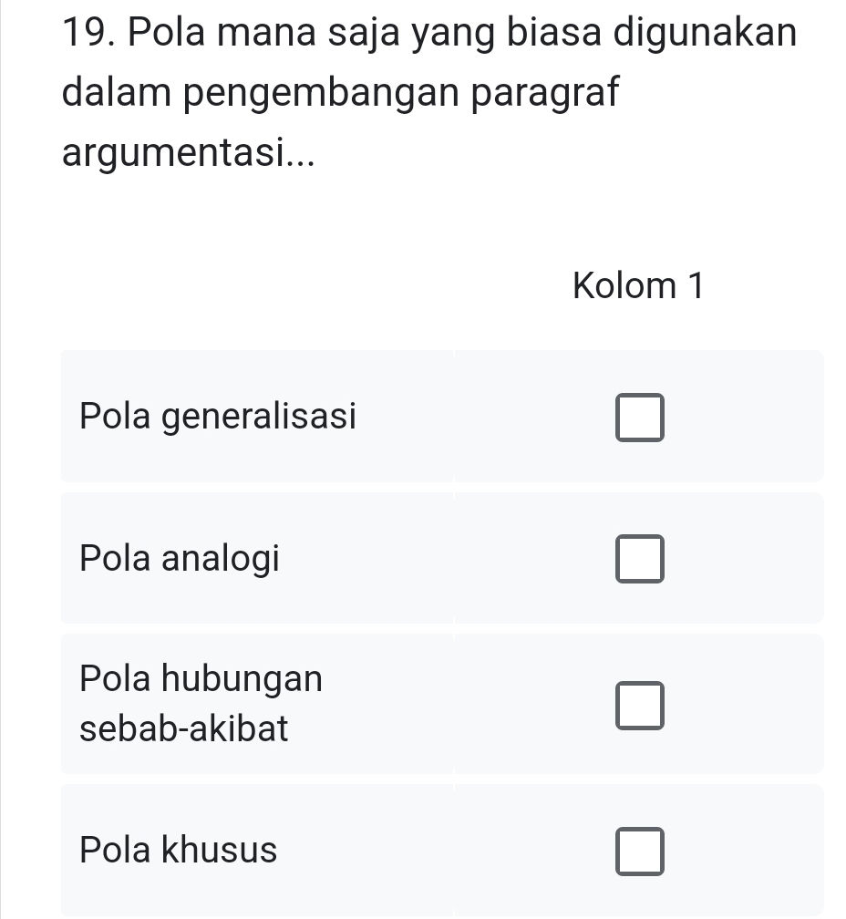 19. Pola mana saja yang biasa digunakan | StudyX