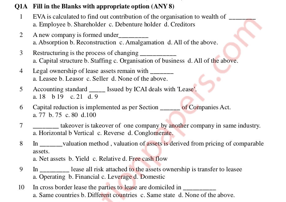 Q1A Fill in the Blanks with appropriate | StudyX