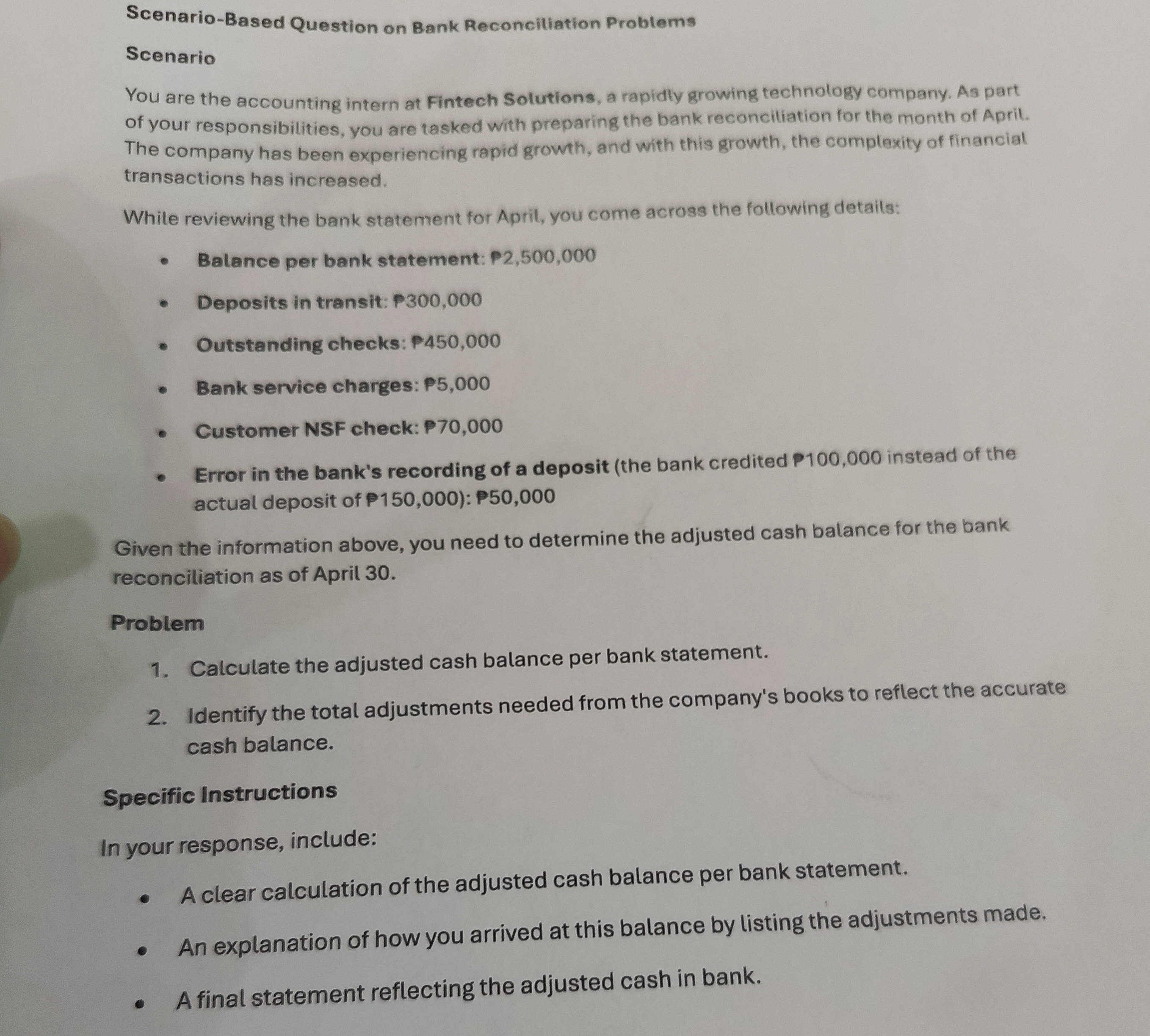 Scenario-Based Question on Bank | StudyX