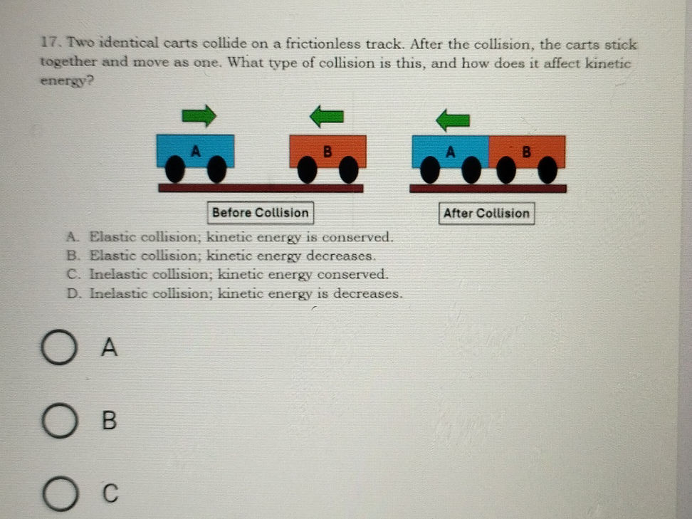17. Two identical carts collide on a | StudyX