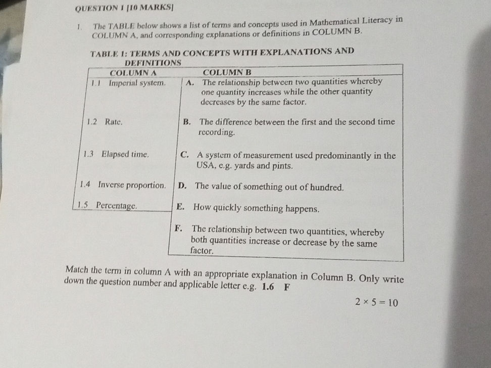 The TABLE below shows a list of terms and | StudyX