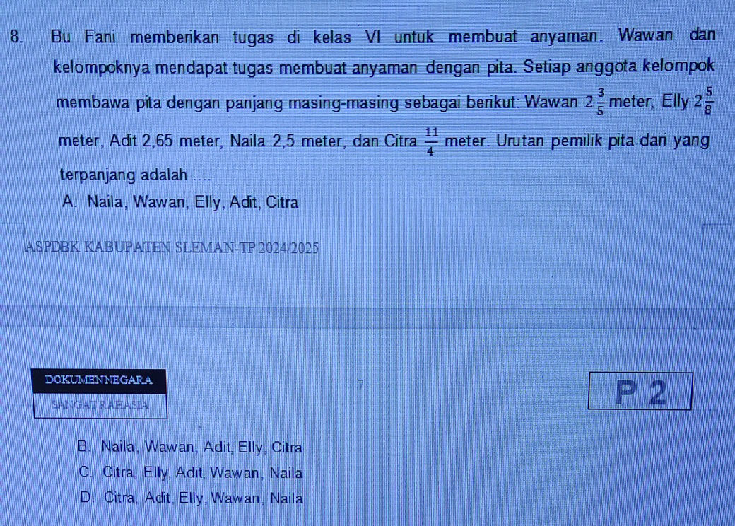 8. Bu Fani memberikan tugas di kelas VI | StudyX