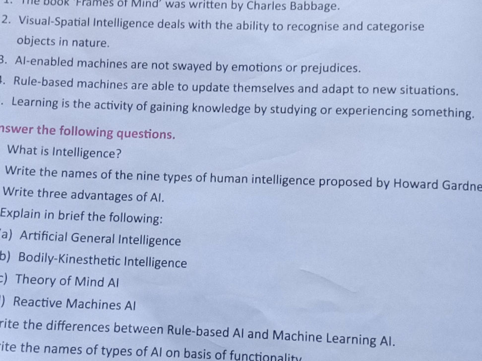 What is Intelligence? Write the names of | StudyX