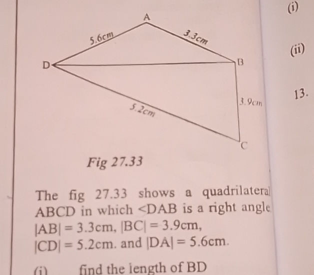 The fig 27.33 shows a quadrilateral ABCD in | StudyX