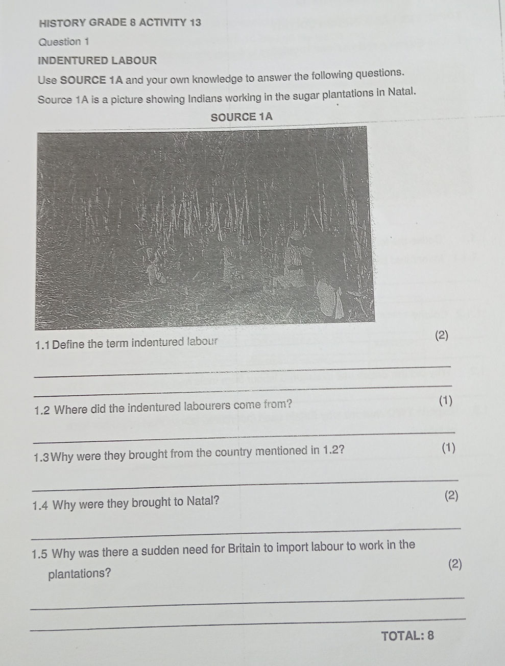 HISTORY GRADE 8 ACTIVITY 13 Question 1