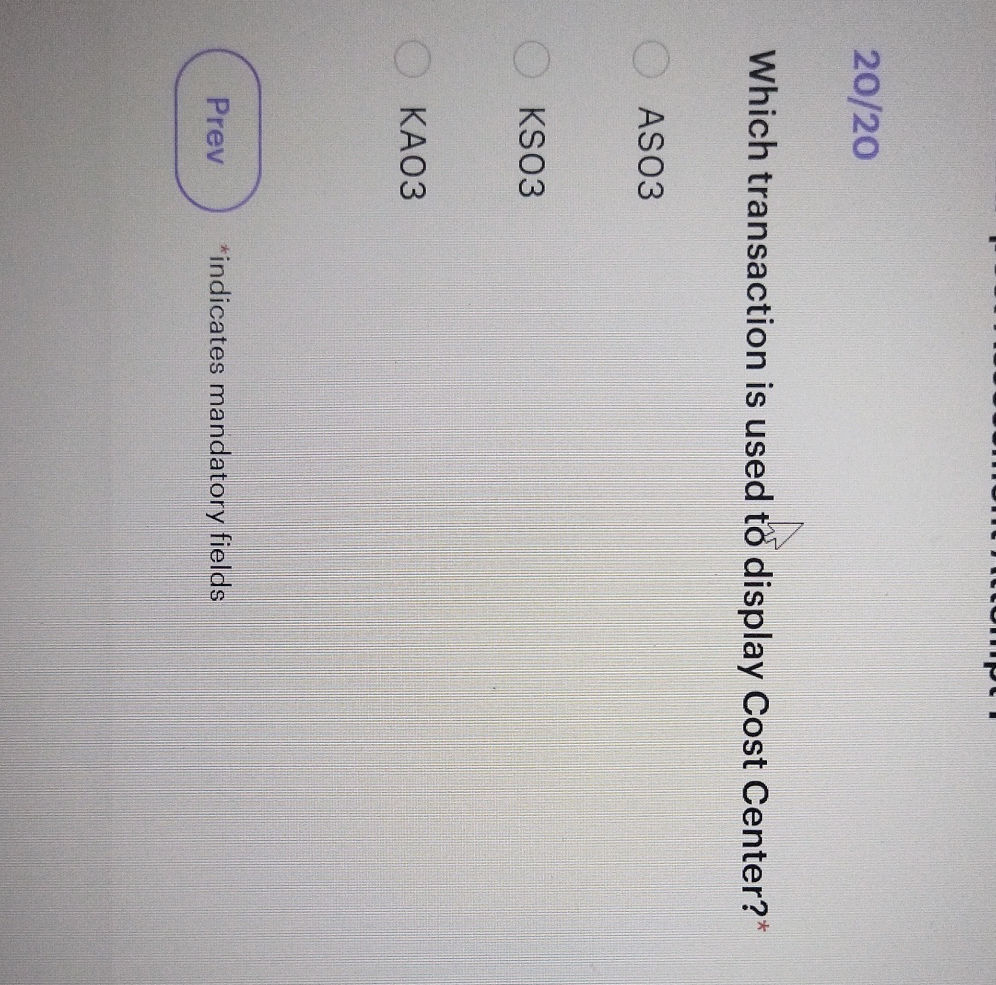 Which transaction is used to display Cost | StudyX