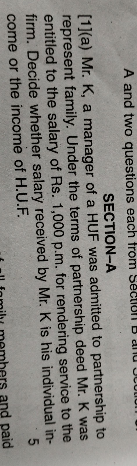 [1](a) Mr. K, a manager of a HUF was | StudyX