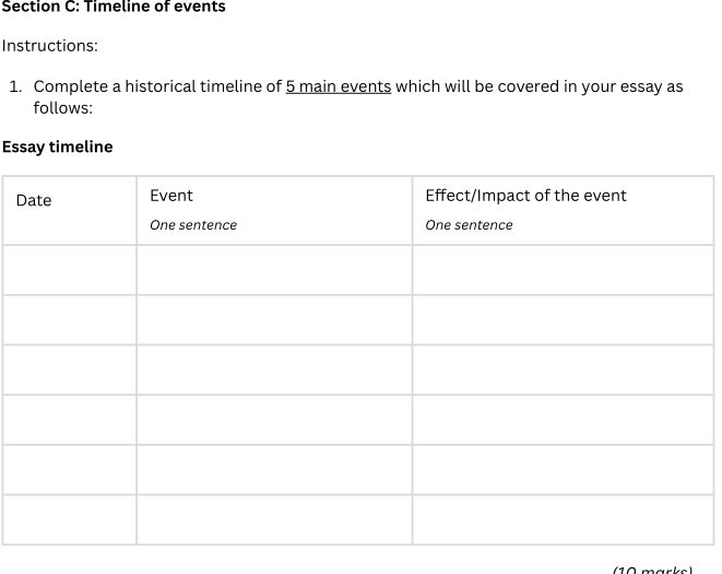 Section C: Timeline of events Instructions: | StudyX