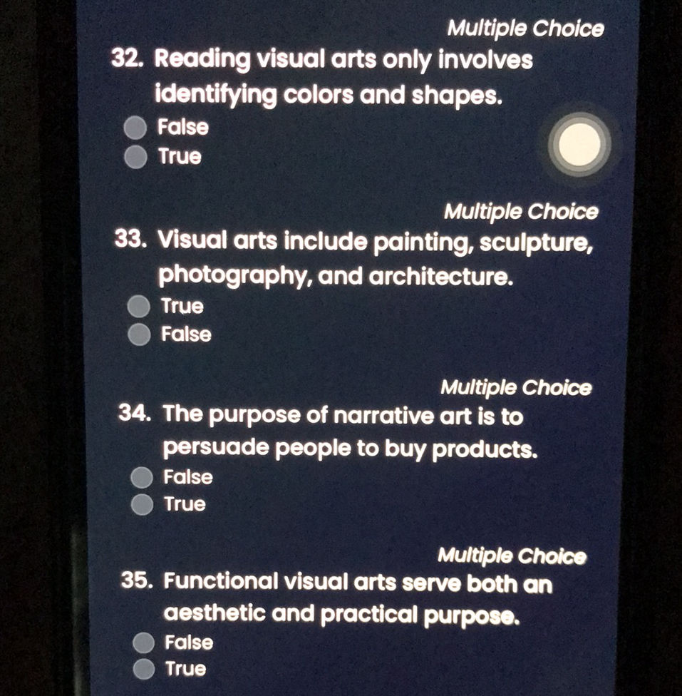 32. Reading visual arts only involves | StudyX