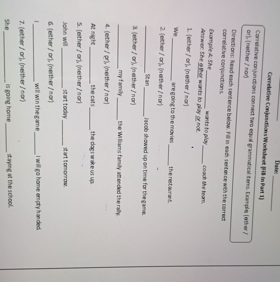 Correlative Conjunctions Worksheet (Fill-In | StudyX