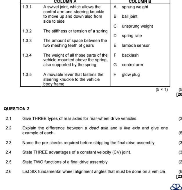 ## Matching Questions Match the items in | StudyX