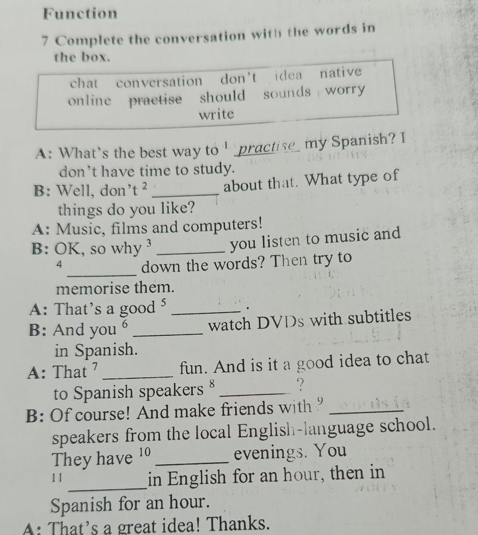 7 Complete the conversation with the words | StudyX