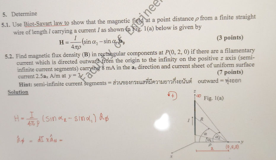 5. Determine 5.1. Use Biot-Savart law to | StudyX