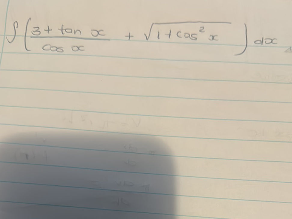 Integral of (3 + tan x) / cos x + sqrt(1 + | StudyX
