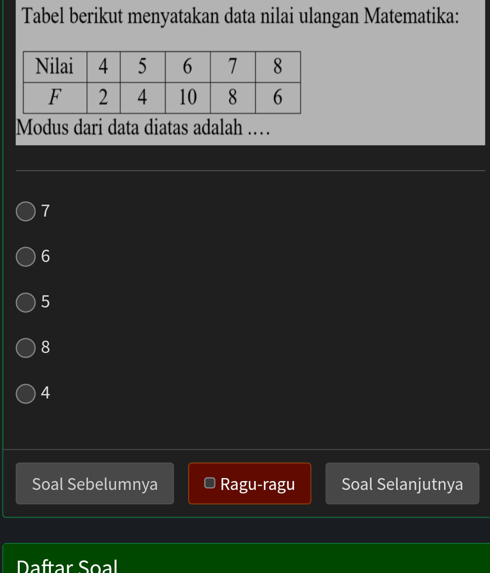 Tabel berikut menyatakan data nilai ulangan | StudyX