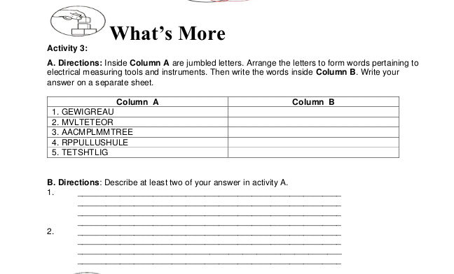 Activity 3: A. Directions: Inside Column A | StudyX