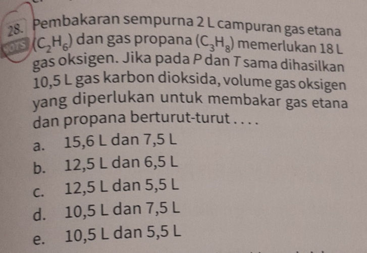 Pembakaran sempurna 2 L campuran gas etana | StudyX
