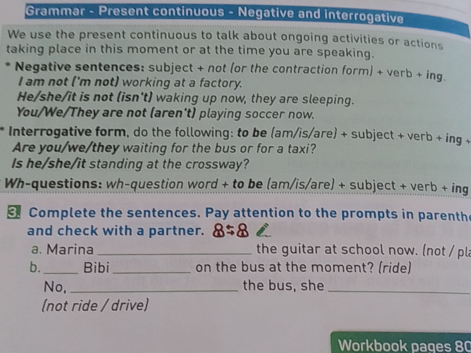 Grammar - Present continuous - Negative and | StudyX