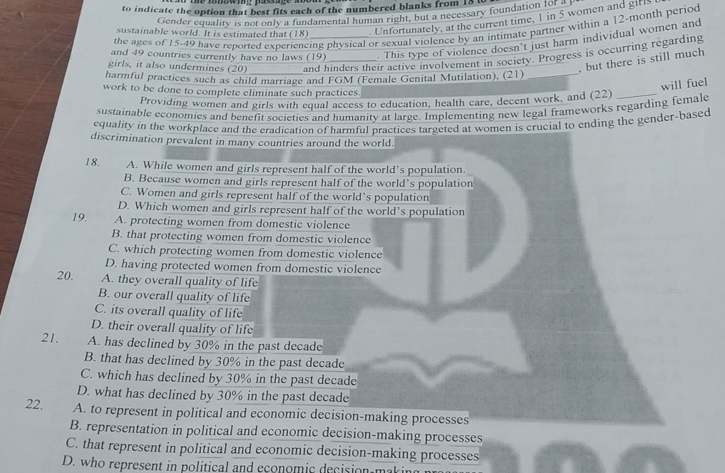 18. A. While women and girls represent half | StudyX