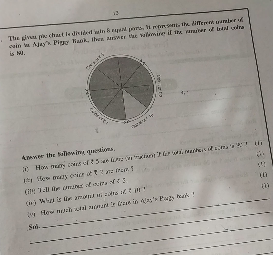 The given pie chart is divided into 8 equal | StudyX