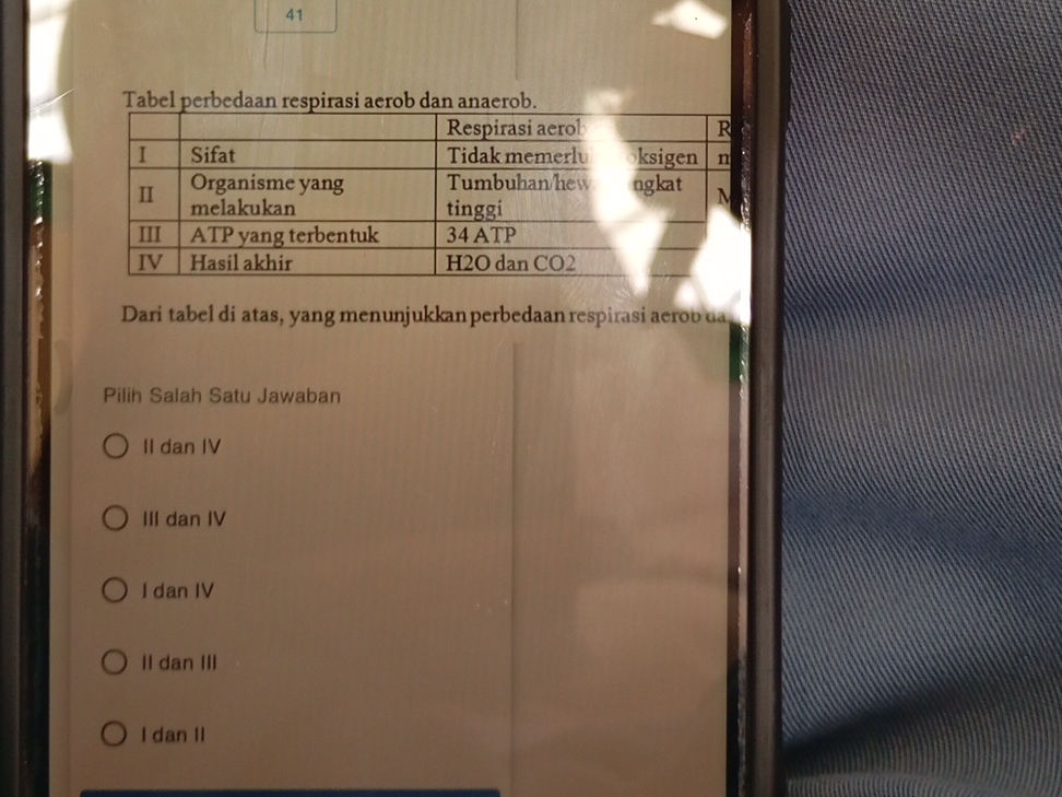 Tabel perbedaan respirasi aerob dan anaerob. | StudyX