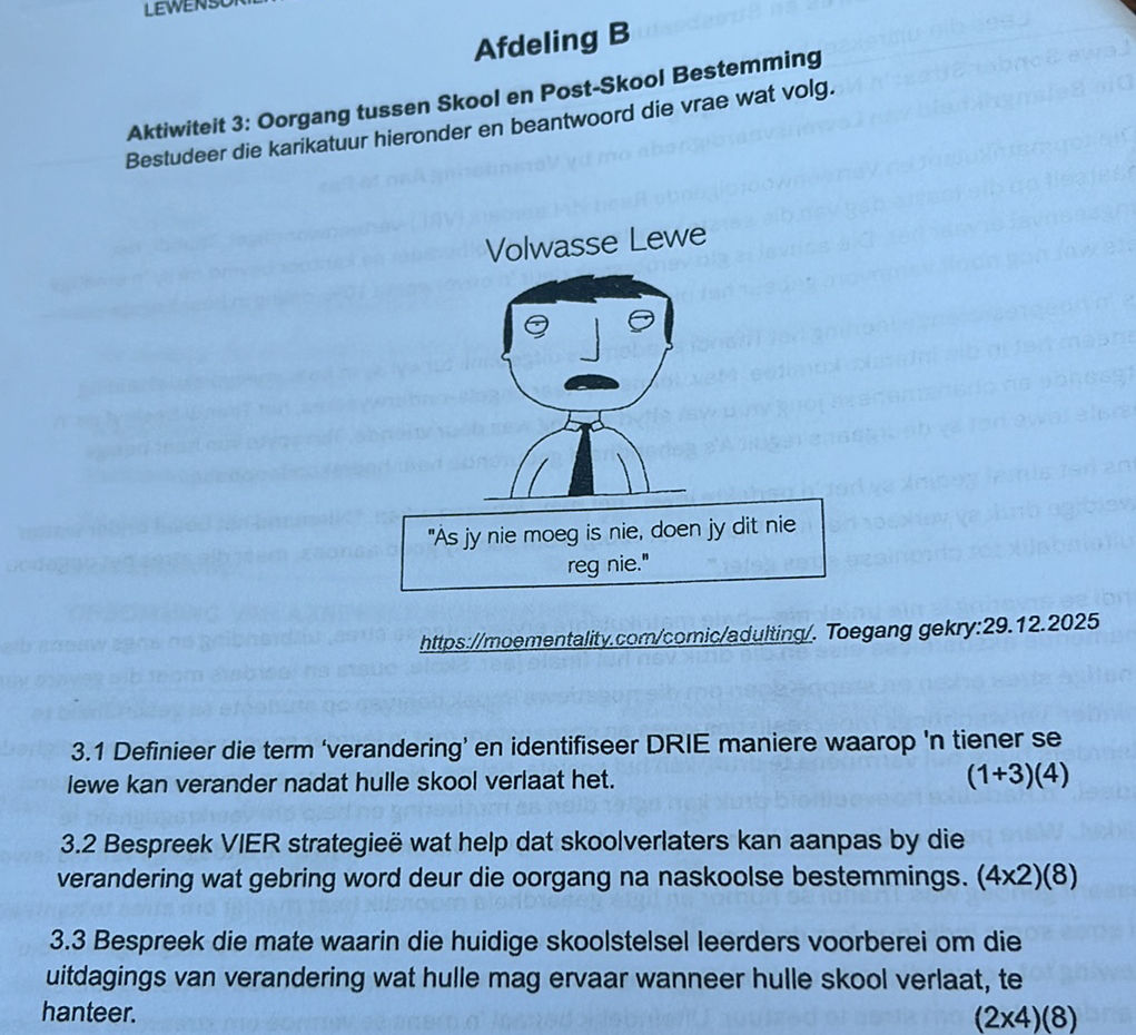 Aktiwiteit 3: Oorgang tussen Skool en | StudyX