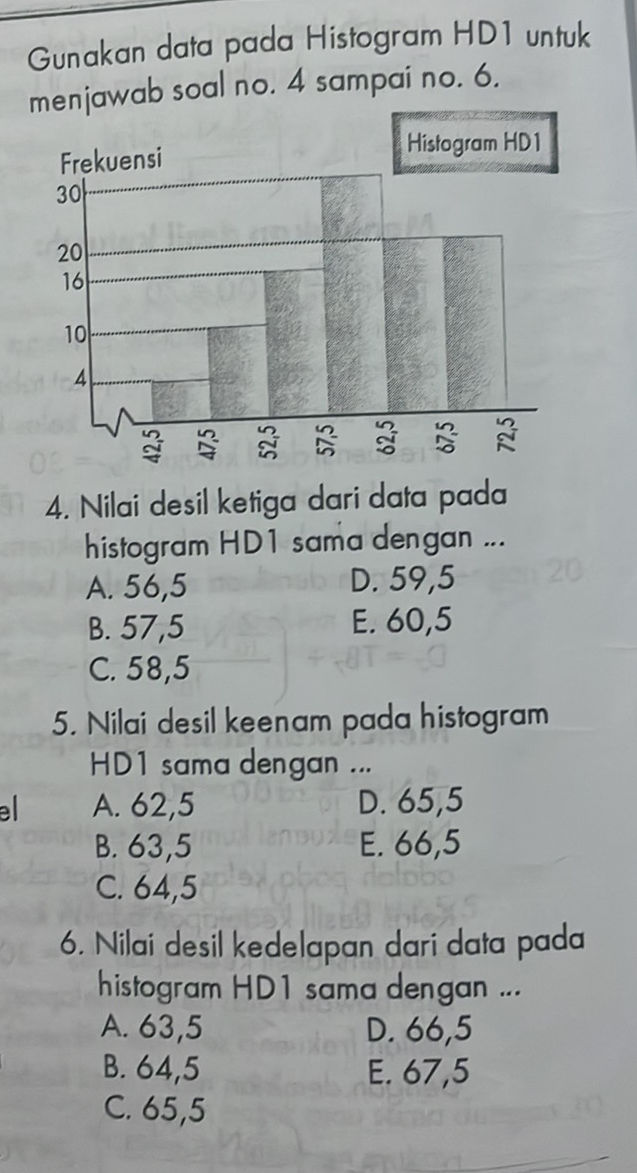 Gunakan data pada Histogram HD1 untuk | StudyX