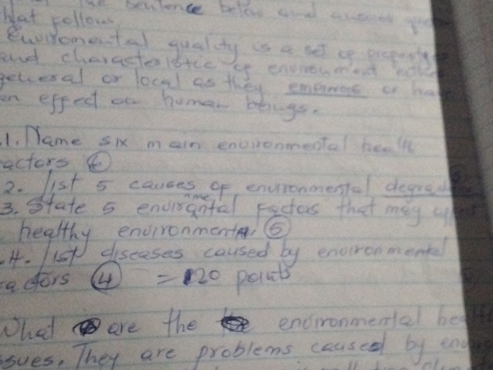 1. Name six main environmental health | StudyX