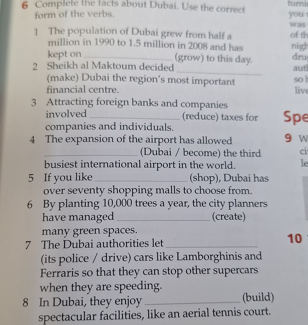 6 Complete the facts about Dubai. Use the | StudyX