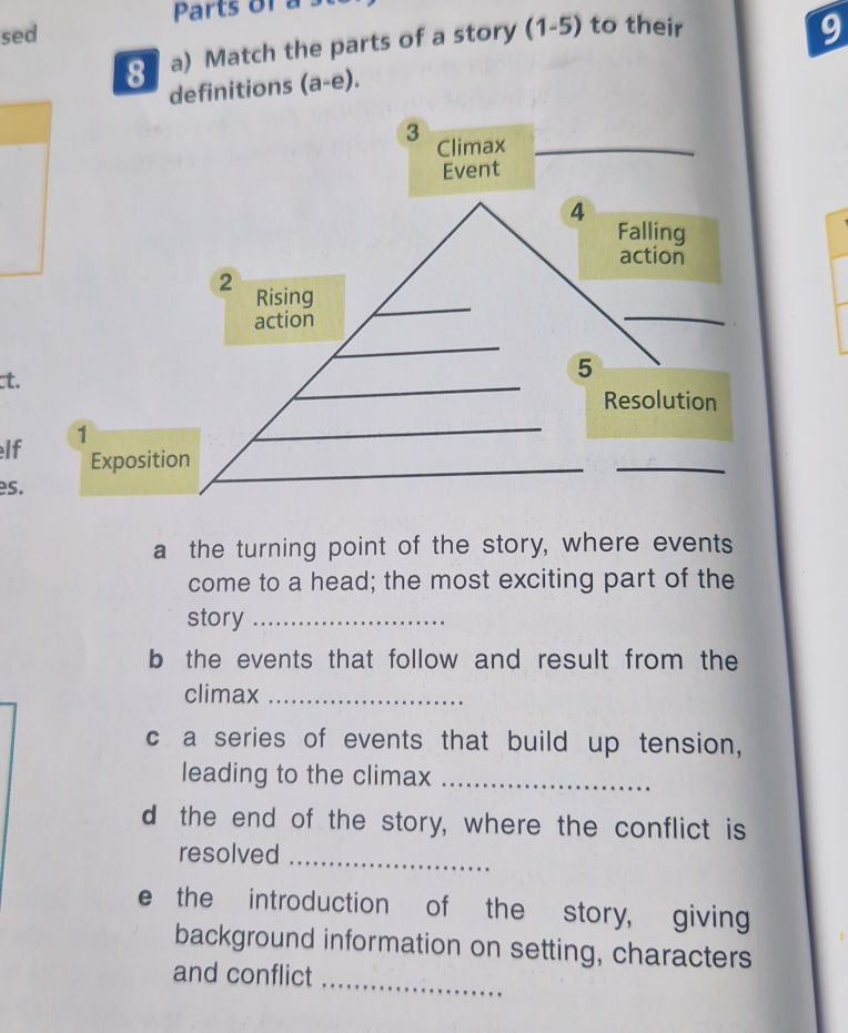a) Match the parts of a story (1-5) to their | StudyX