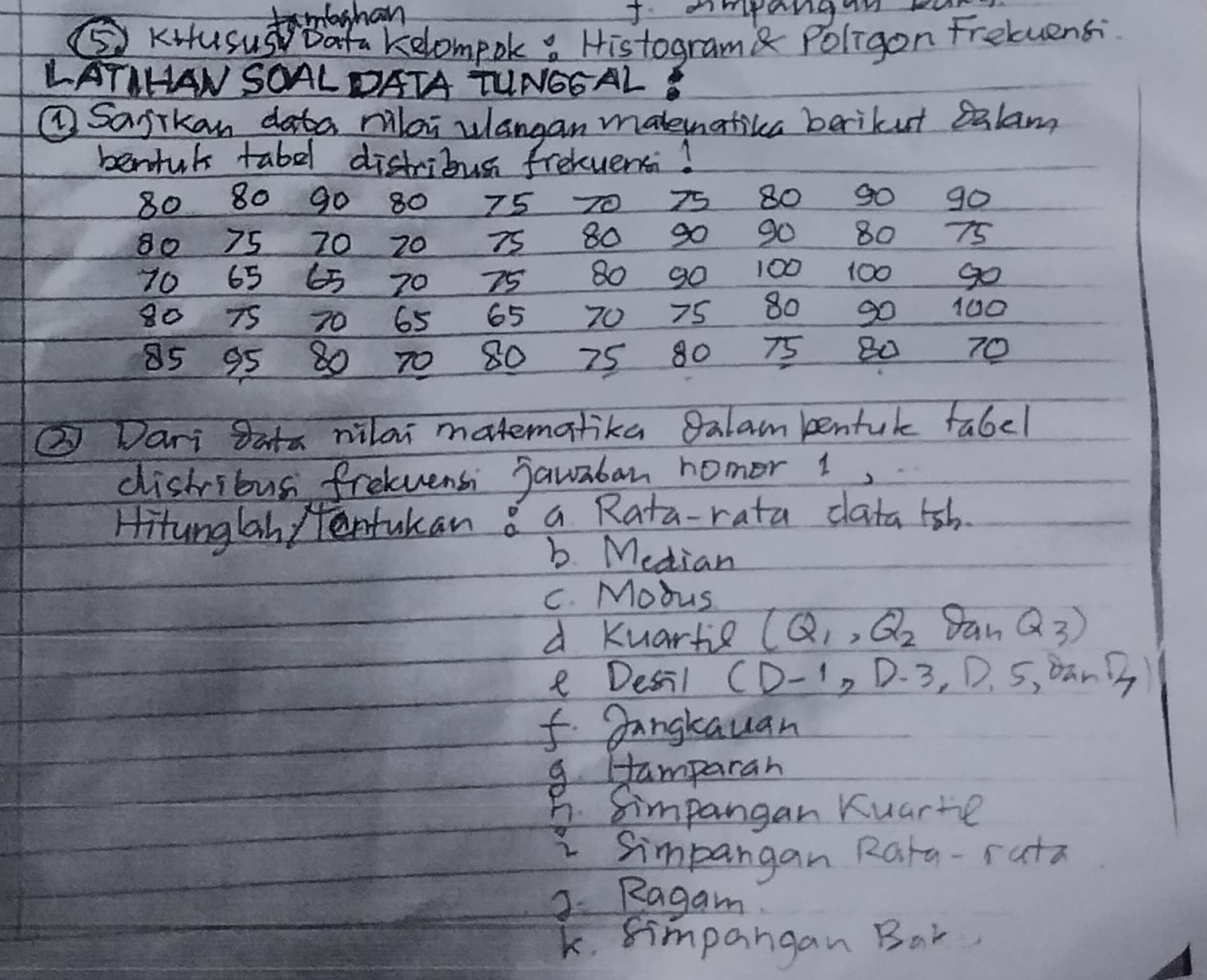 1. Sajikan data nilai ulangan matematika | StudyX