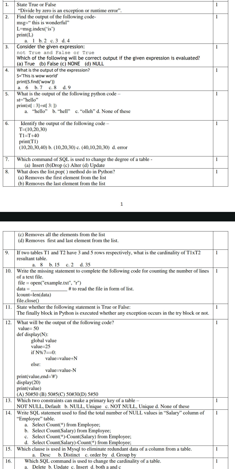 1. State True or False "Divide by zero | StudyX