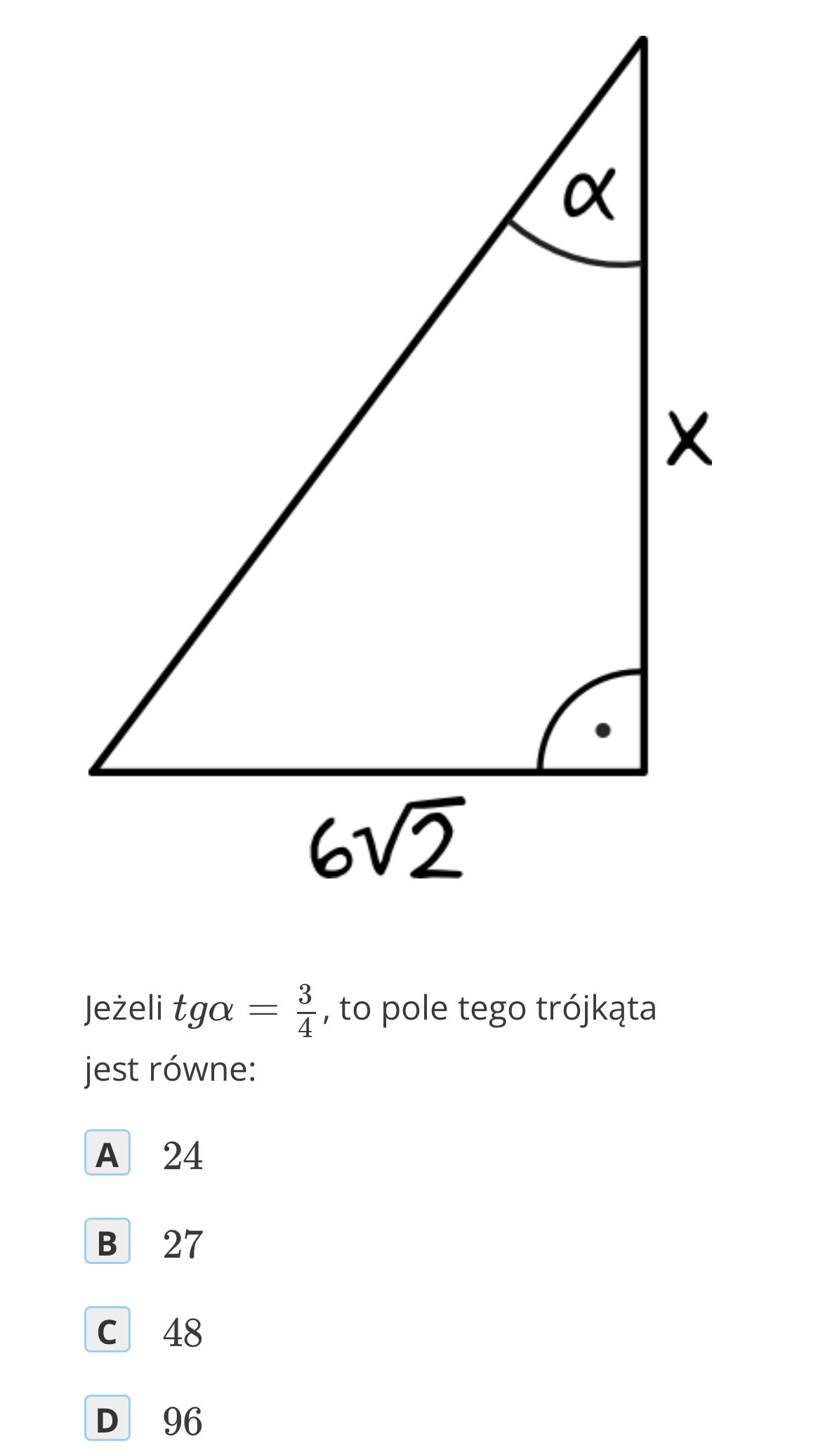 Jeżeli $tg\[alpha] = {3}{4}$, to pole tego | StudyX