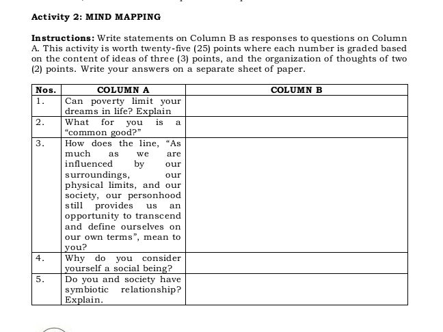 Activity 2: MIND MAPPING Instructions: | StudyX