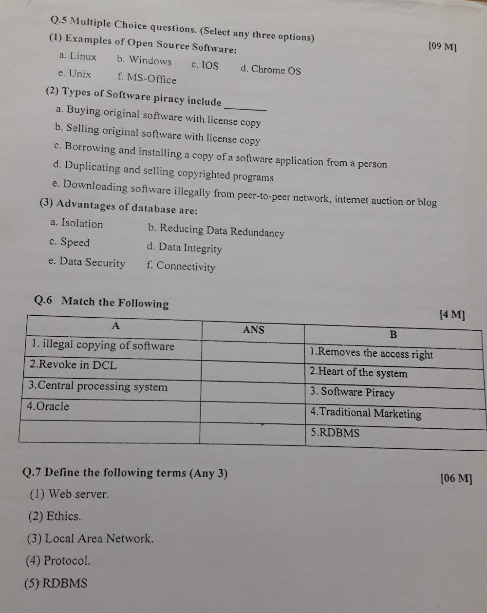 Q.5 Multiple Choice questions. (Select any | StudyX