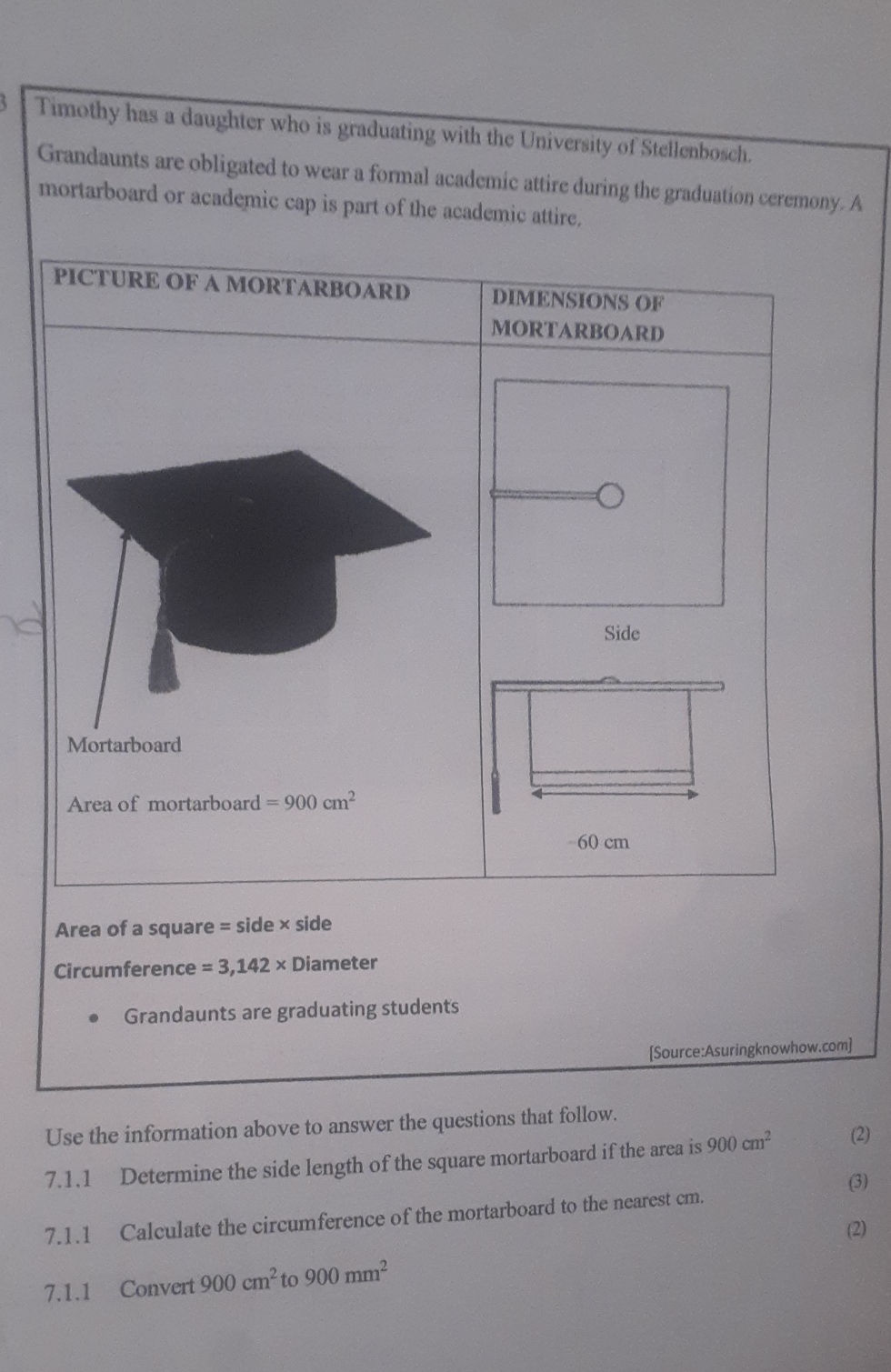 PICTURE OF A MORTARBOARD DIMENSIONS OF | StudyX