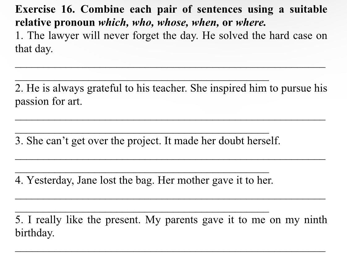 Exercise 16. Combine each pair of sentences | StudyX