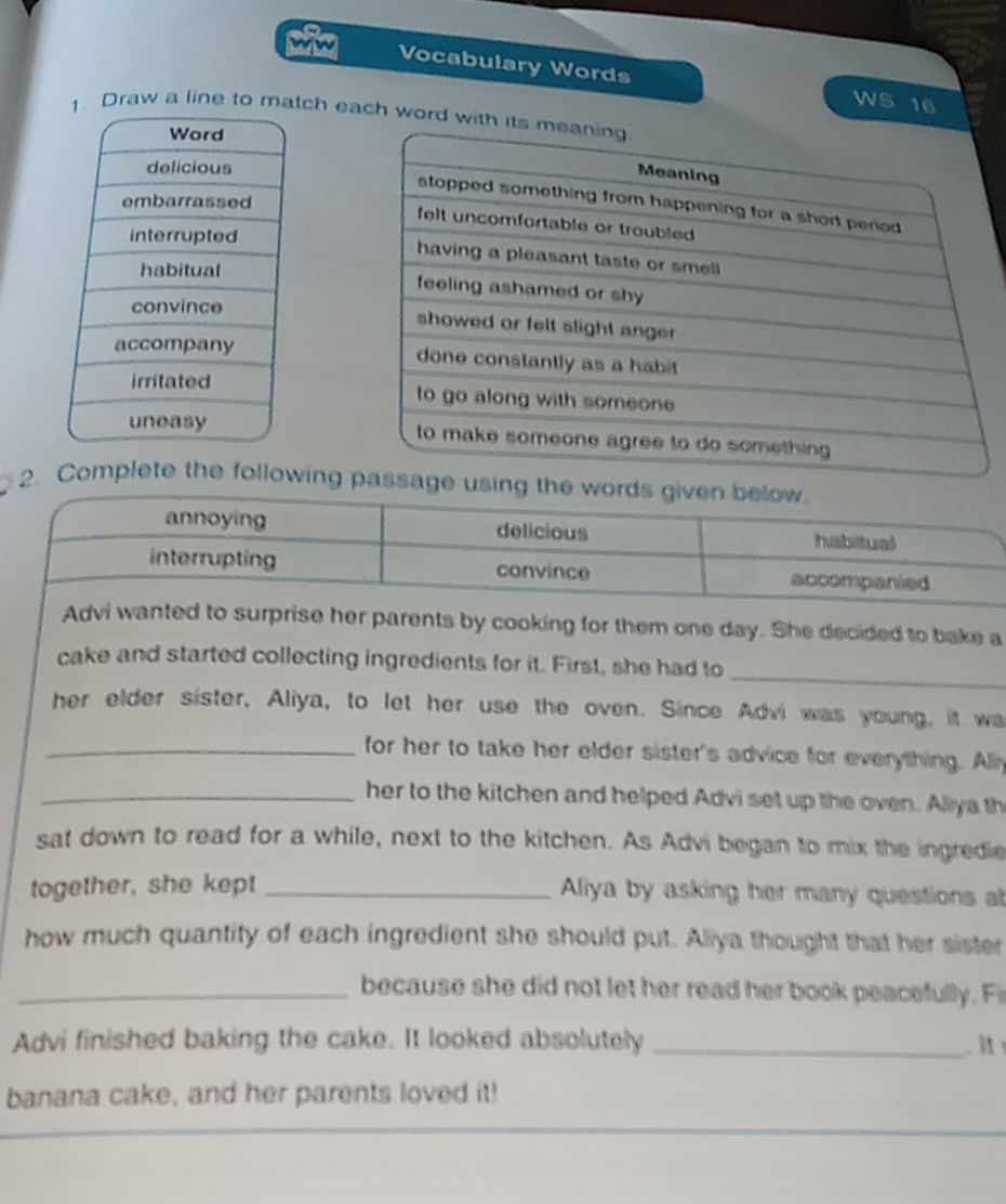 1. Draw a line to match each word with its | StudyX