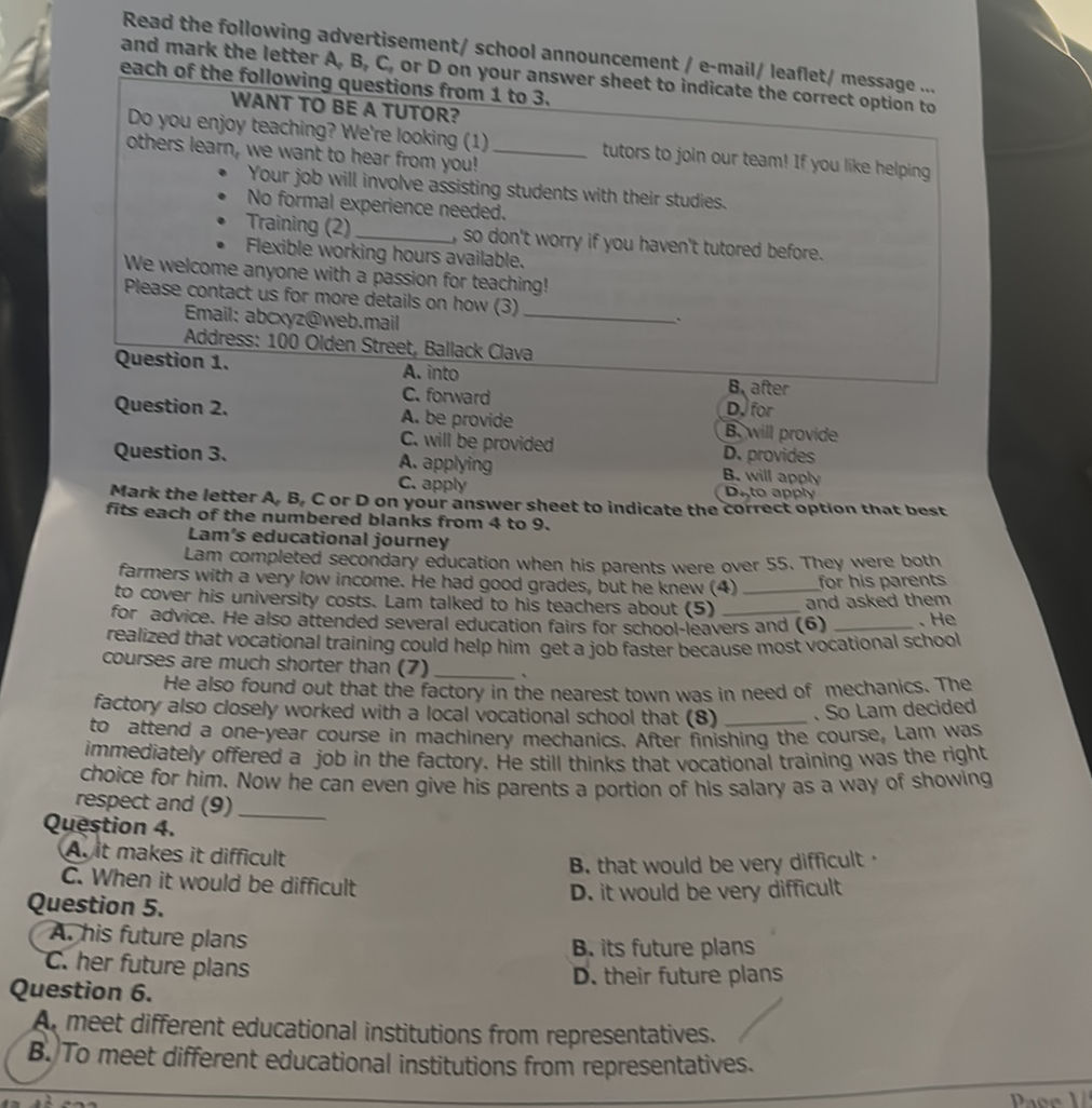 Read the following advertisement/ school | StudyX