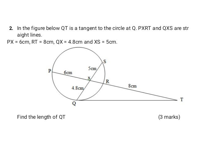 2. In the figure below QT is a tangent to | StudyX