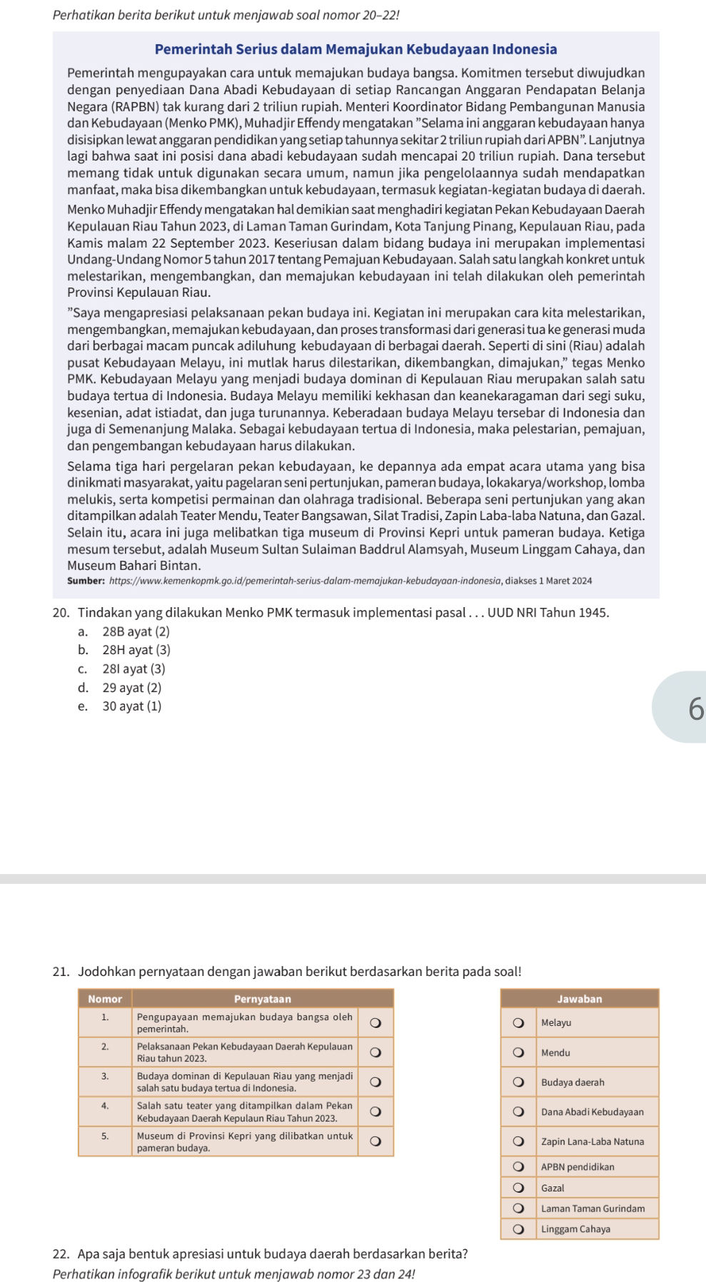 20. Tindakan yang dilakukan Menko PMK | StudyX