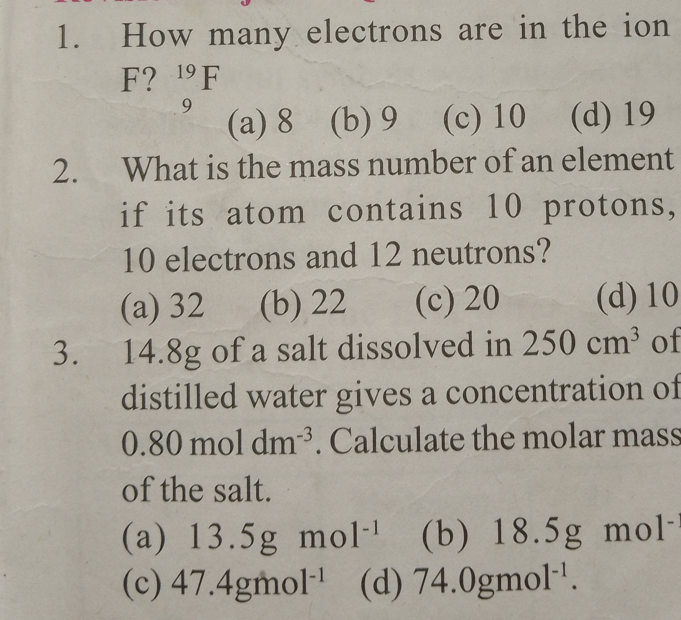 1. How many electrons are in the ion F? | StudyX