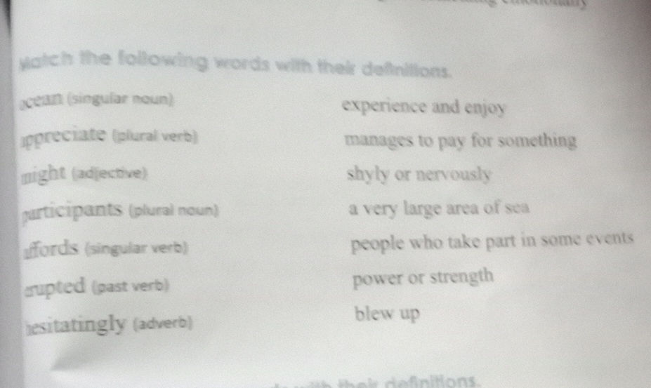 Match the following words with their | StudyX